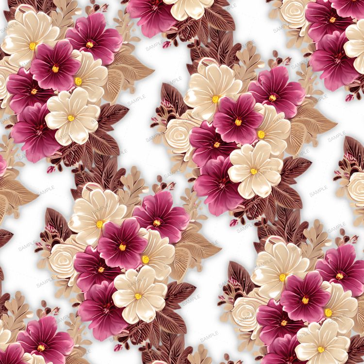 Ivory and Burgundy Vintage Flowers 44 – Pattern Crew