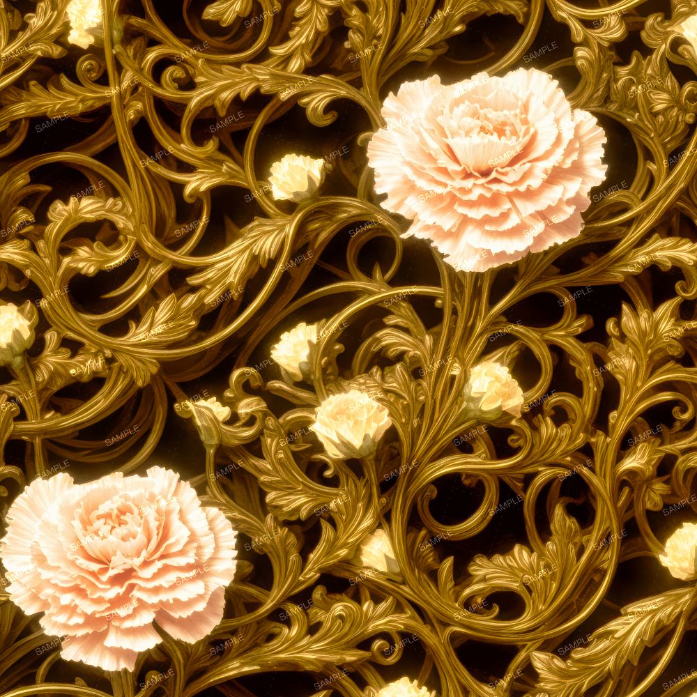 Carnations on Brass Acanthus Scrollwork – Pattern Crew