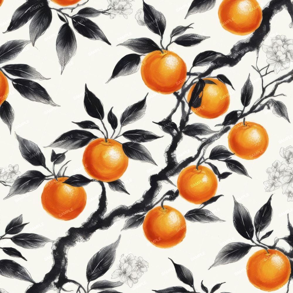 Mandarin Oranges Chinese Ink Drawing – Pattern Crew