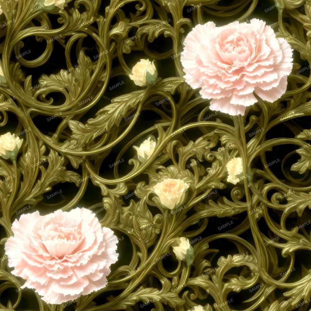 Carnations on Green Acanthus Scrollwork – Pattern Crew