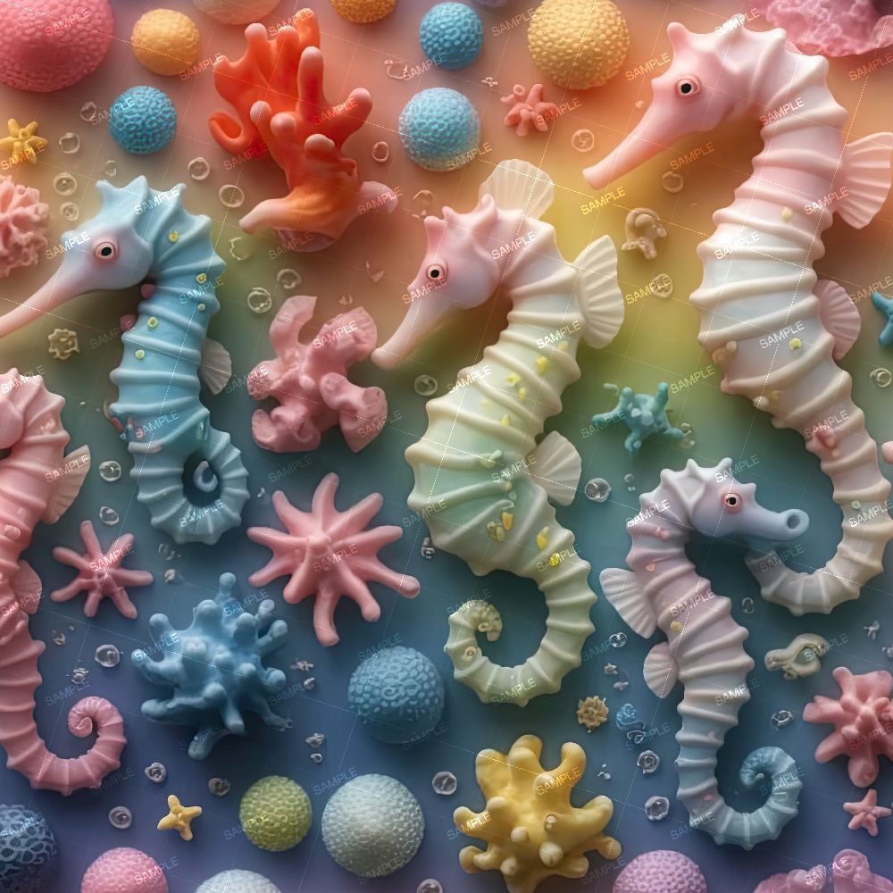 3D Pastel Seahorses – Pattern Crew