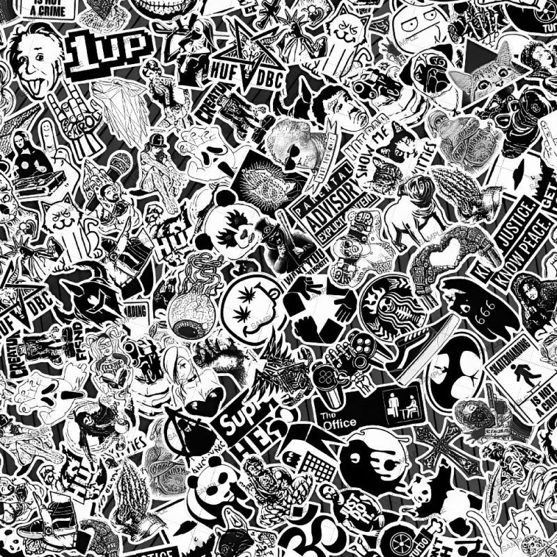 Black and White Skateboard Stickerbomb – Pattern Crew